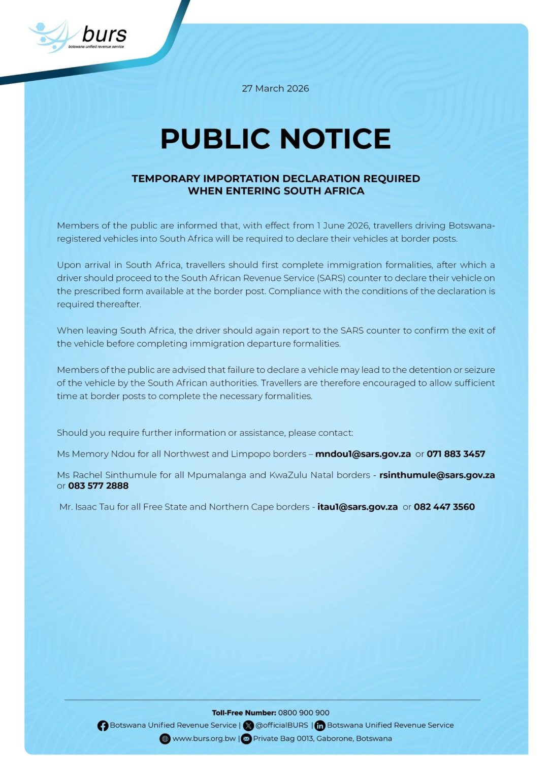 New Vehicle Declaration Rules for Botswana Travellers Entering South ...